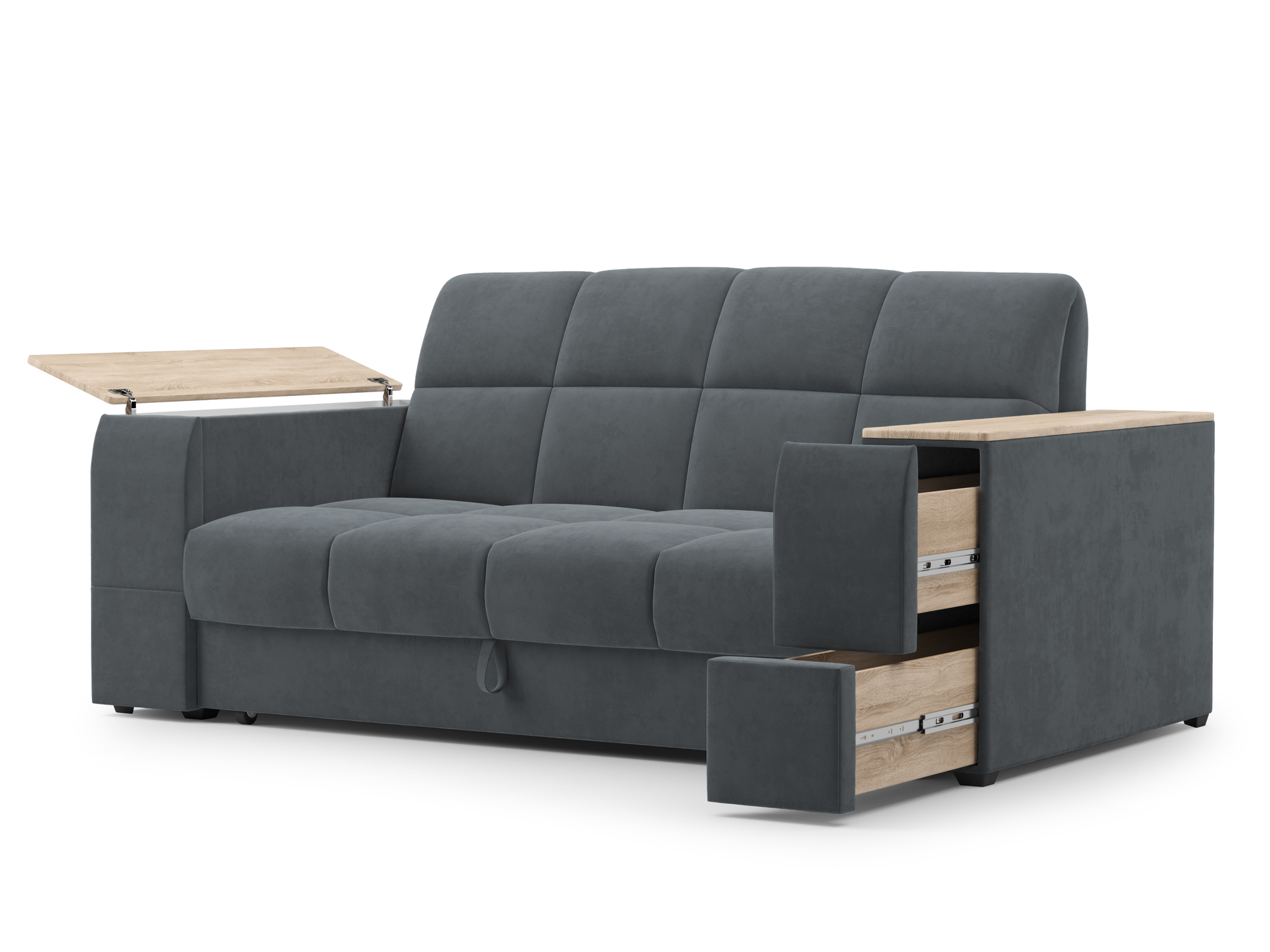 Диван-кровать Флай, аккордеон, подлокотники короб+ящики, 140*200 с ортопедическим основанием, съемный чехол, велюр