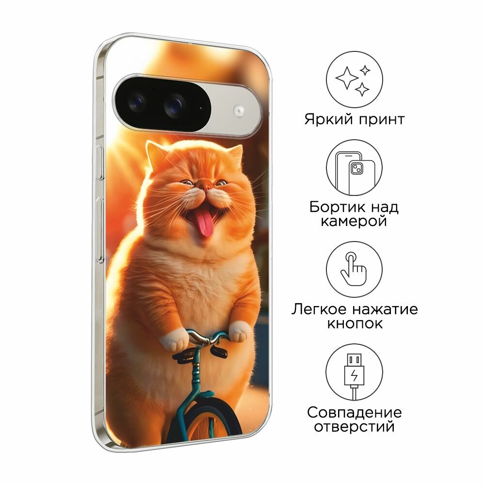 Чехол на Google Pixel 9 / Гугл Пиксель 9 с принтом "Кот на велике" — фото 1