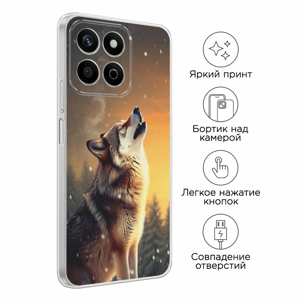 Силиконовый чехол на Honor X7c / Хонор X7c с принтом "Воющий волк" — фото 1