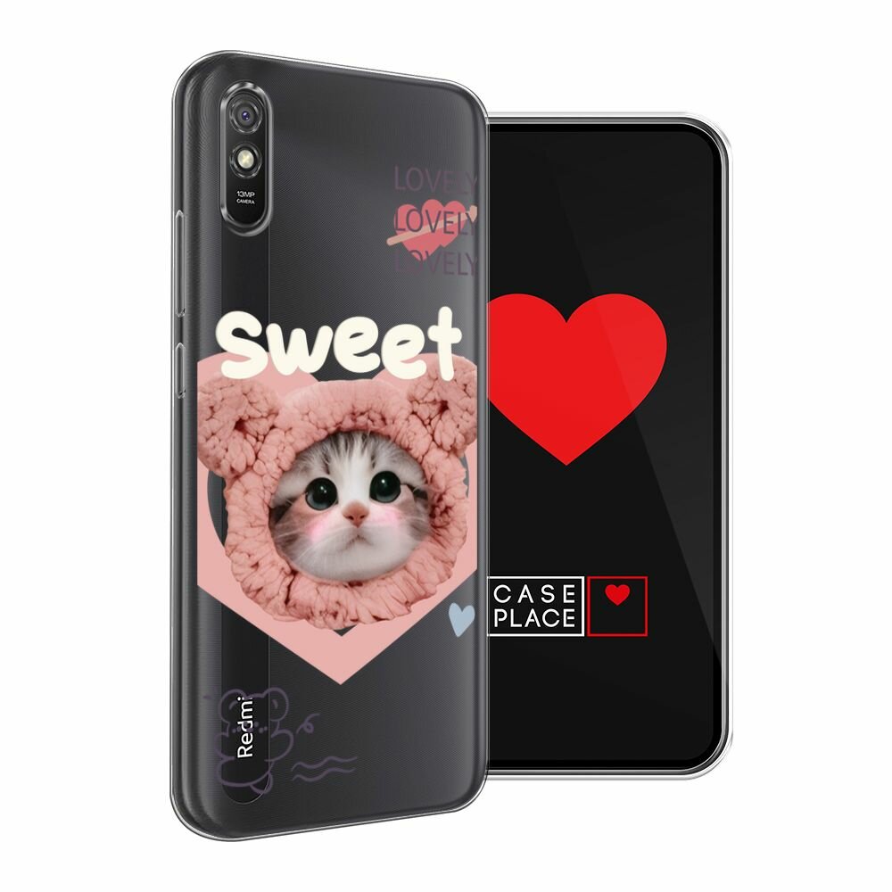 Чехол на Xiaomi Redmi 9A / Сяоми Редми 9А с принтом "sweet lovely kitten 2", прозрачный — фото 1