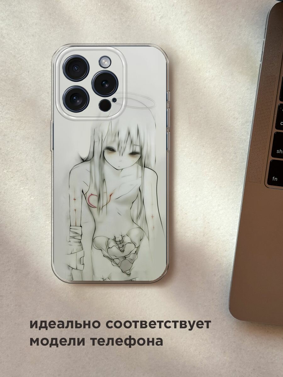 Чехол на Apple iPhone 15 Pro / Айфон 15 Про с принтом "Аниме рисунок чёрно-белый" — фото 1