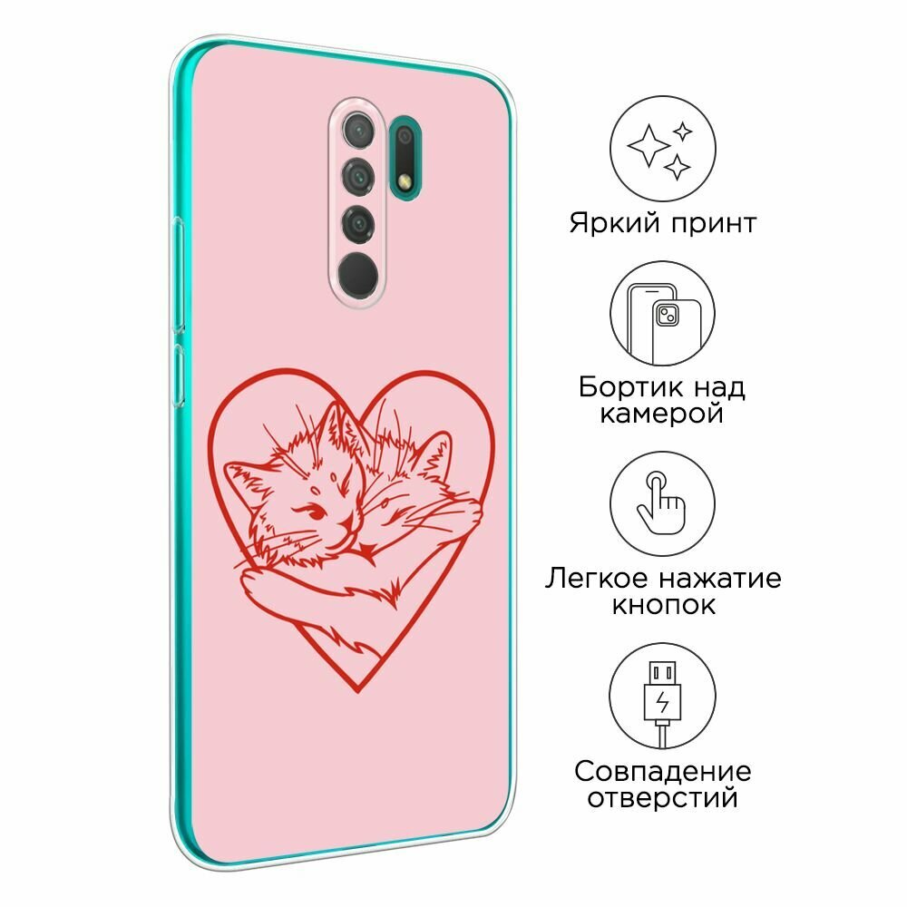 Чехол на Xiaomi Redmi 9 / Сяоми Редми 9 с принтом "Влюблённые котики рисунок 1 - 14 февраля" — фото 1