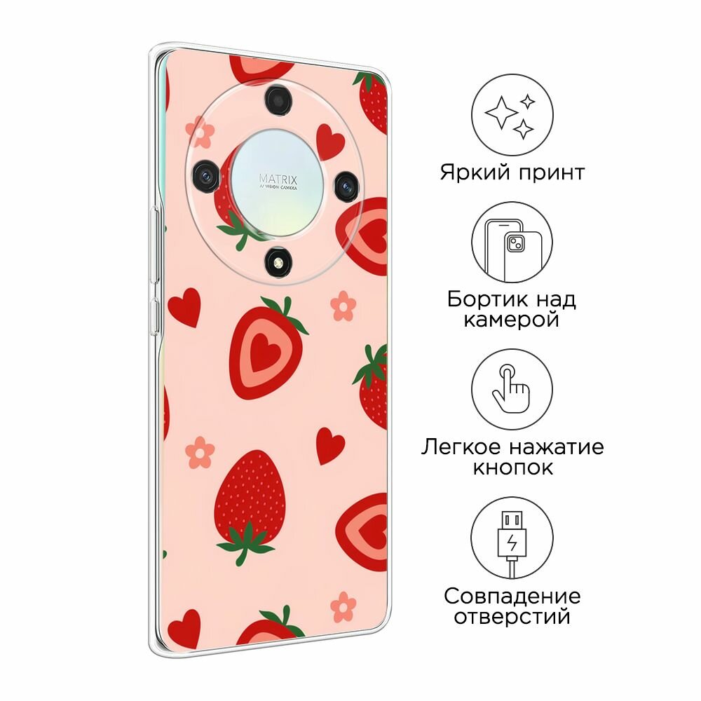 Чехол на Honor X9A / Хонор X9A с принтом "Heart strawberries 1 - 14 февраля" — фото 1