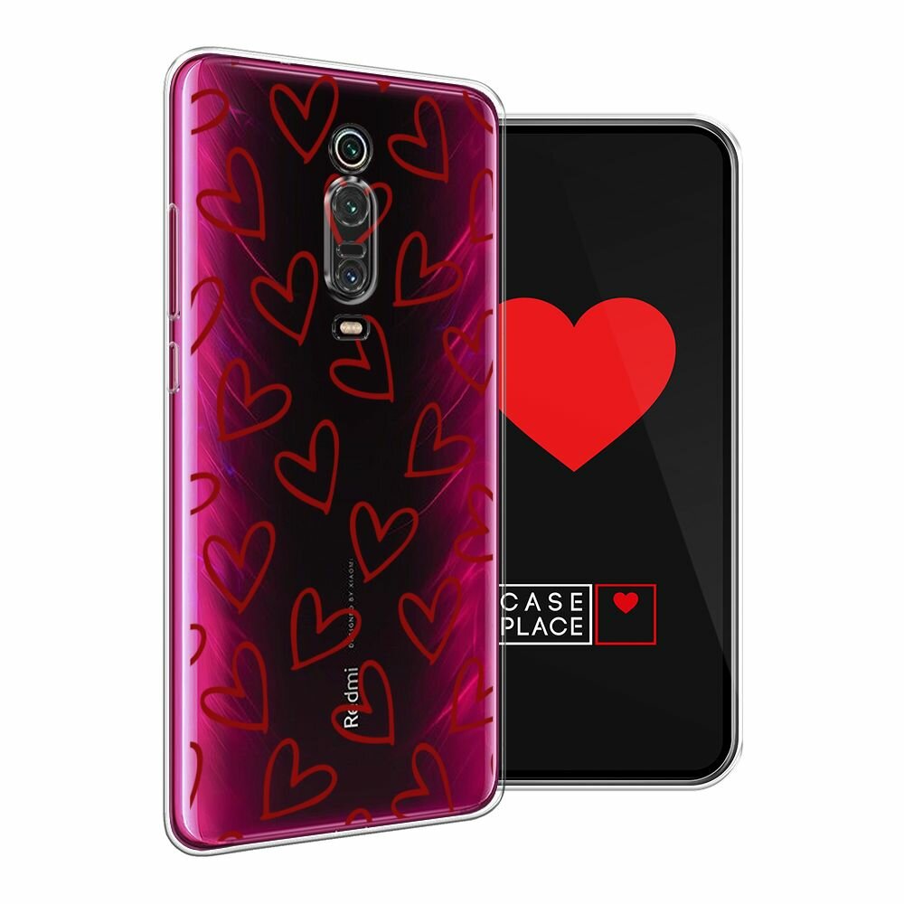 Чехол на Xiaomi Redmi K20/K20 Pro/Mi 9T/9T Pro с принтом "Little hearts doodles 2 - 14 февраля", прозрачный — фото 1