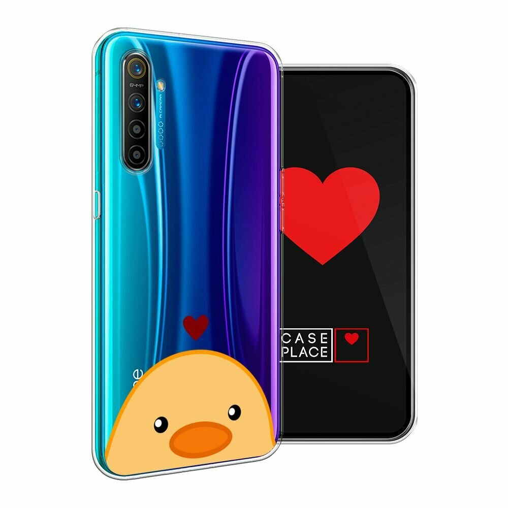 Чехол на Realme XT / Реалми XT с принтом "Влюблённая уточка - 14 февраля", прозрачный — фото 1