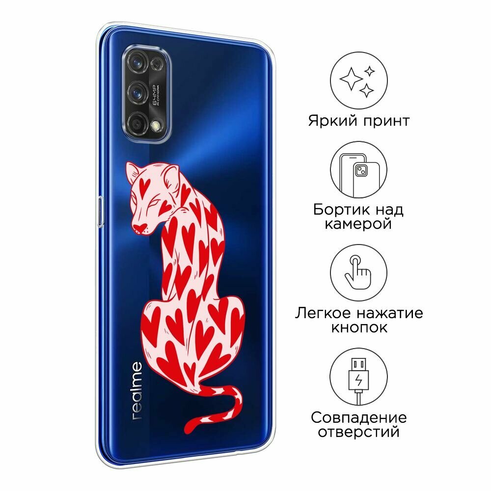 Чехол на Realme 7 Pro / Реалми 7 Про с принтом "Heart panther 2 - 14 февраля", прозрачный — фото 1