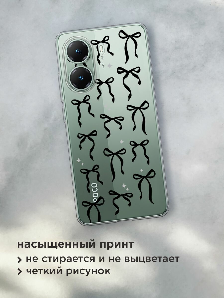 Чехол на Poco X7 Pro / Поко X7 Про с принтом "Black bows", прозрачный — фото 1
