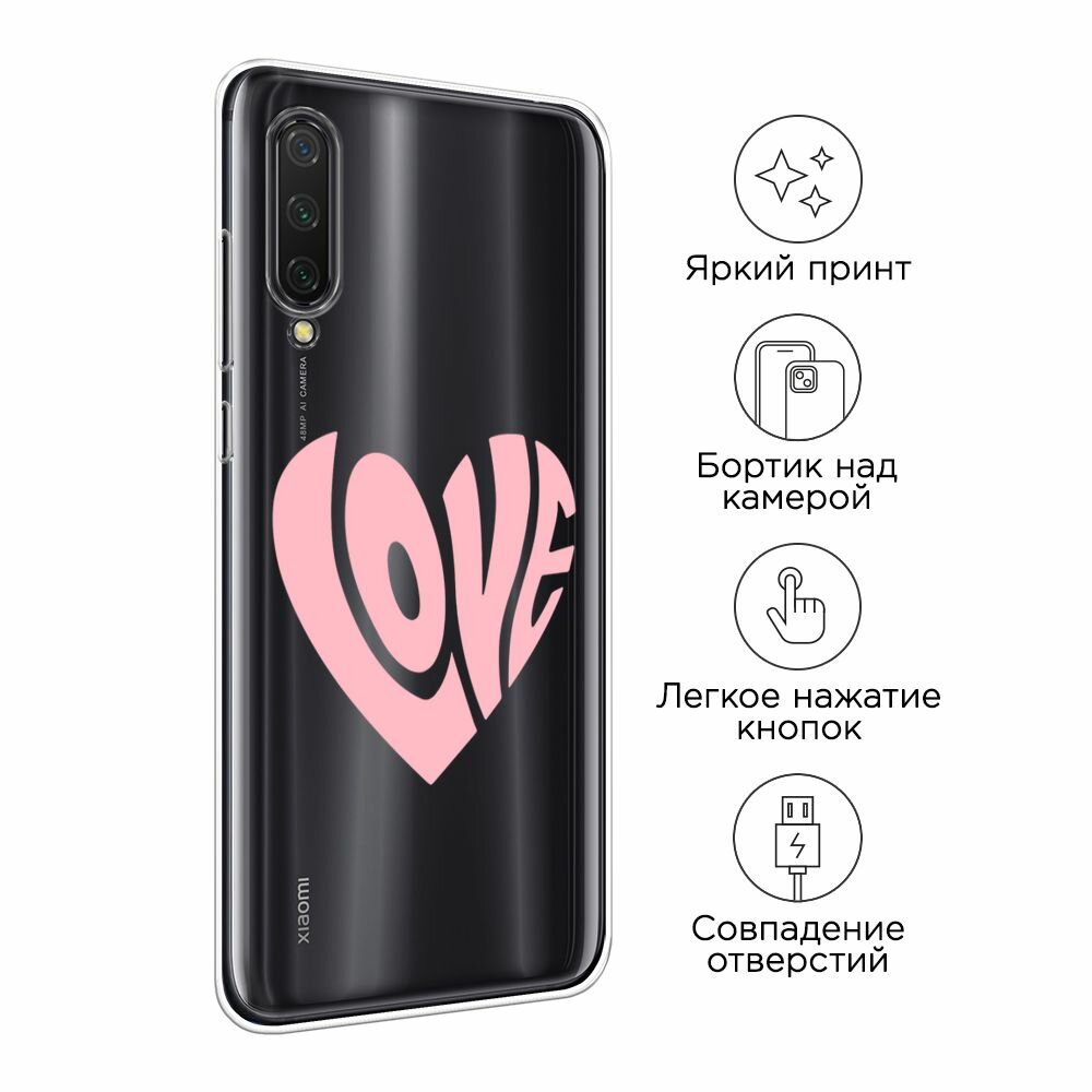 Чехол на Xiaomi Mi CC9/A3 Lite/9 Lite / Сяоми Mi CC9/A3 Lite/9 Lite с принтом "Love heart 3 - 14 февраля", прозрачный — фото 1