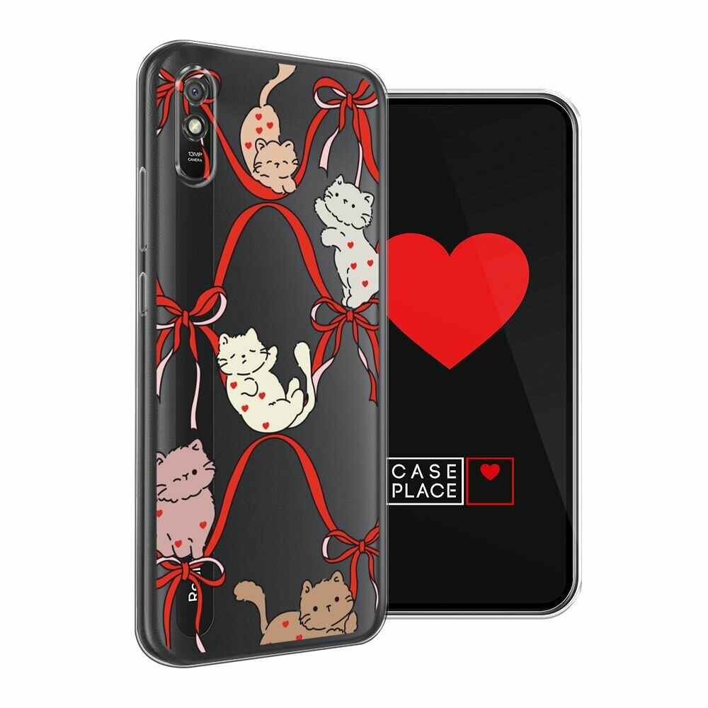 Чехол на Xiaomi Redmi 9A / Сяоми Редми 9А с принтом "Котики в ленточках 2", прозрачный — фото 1