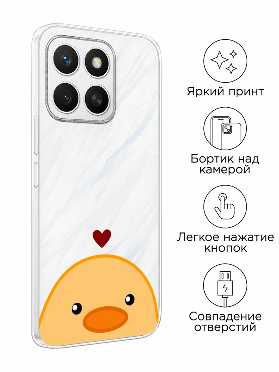 Чехол на Honor X8c / Хонор X8c с принтом "Влюблённая уточка - 14 февраля", прозрачный — фото 1