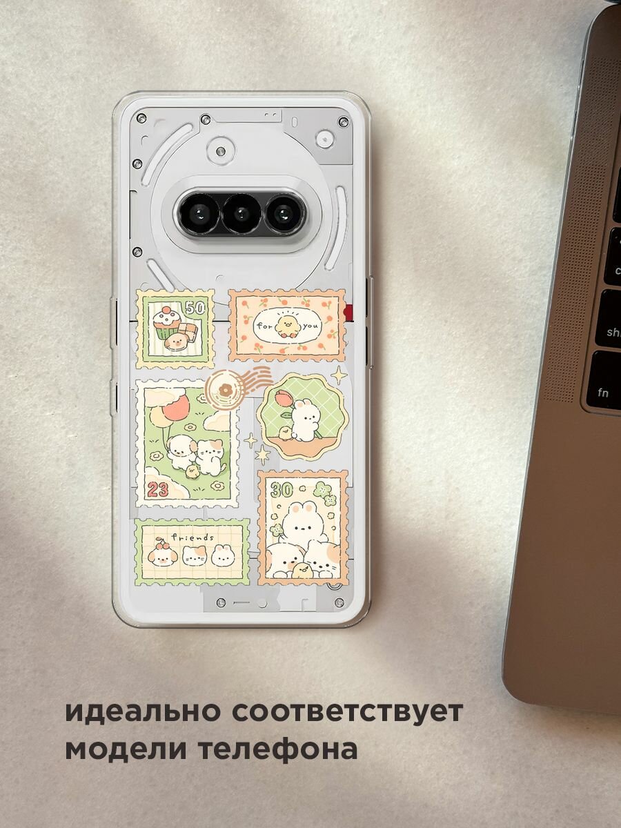 Чехол на Nothing Phone 3a / Нотинг Фон 3а с принтом "Милые марки", прозрачный — фото 1