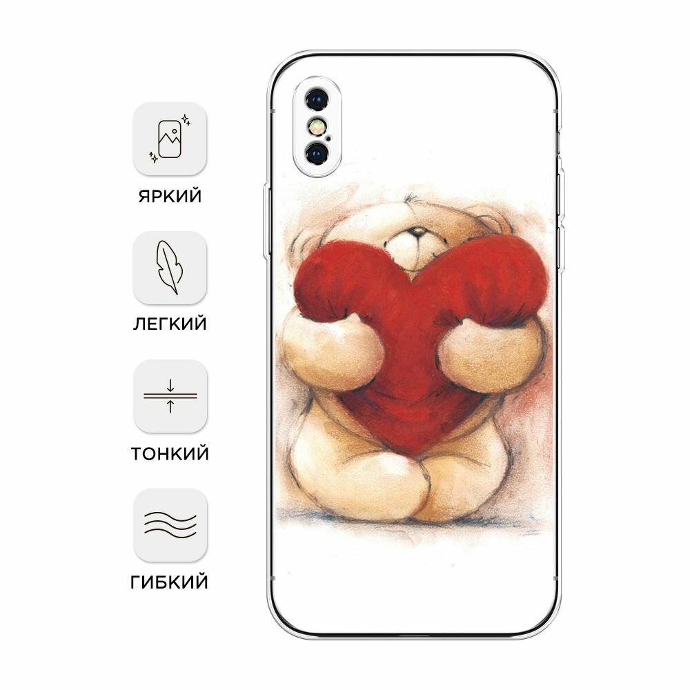 Чехол на Apple iPhone XS Max / Айфон XS Max с принтом "Мишка с сердцем 1" — фото 1