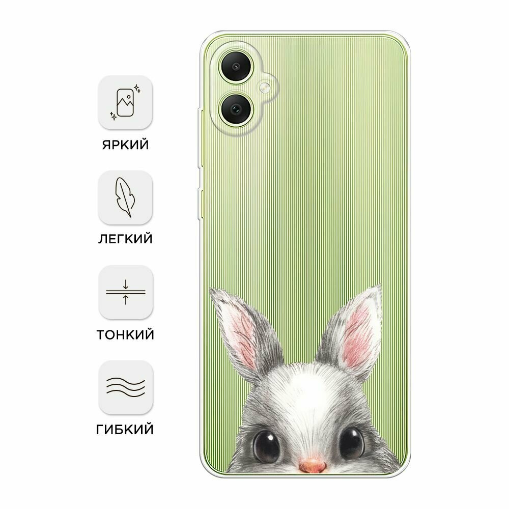 Чехол на Samsung Galaxy A05 / Самсунг Галакси A05 с принтом "Карандашный кролик 2 - 8 марта", прозрачный — фото 1
