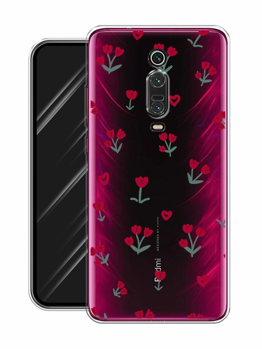 Чехол на Xiaomi Redmi K20/K20 Pro/Mi 9T/9T Pro / Сяоми Редми К20/K20 Pro с принтом "Красные тюльпанчики", прозрачный — фото 1