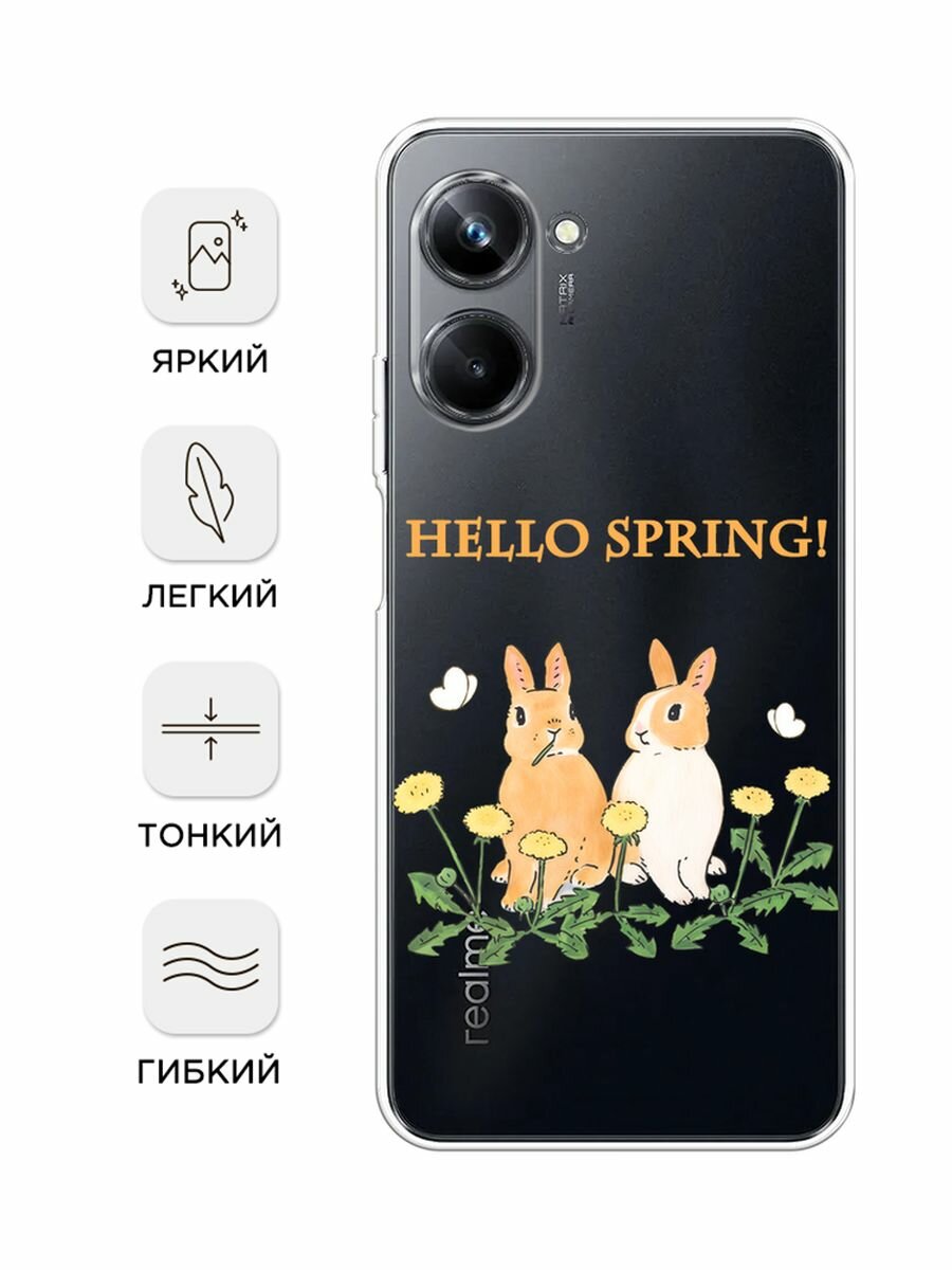 Чехол на Realme 10 Pro / Реалми 10 Про с принтом "Весенние кролики", прозрачный — фото 1