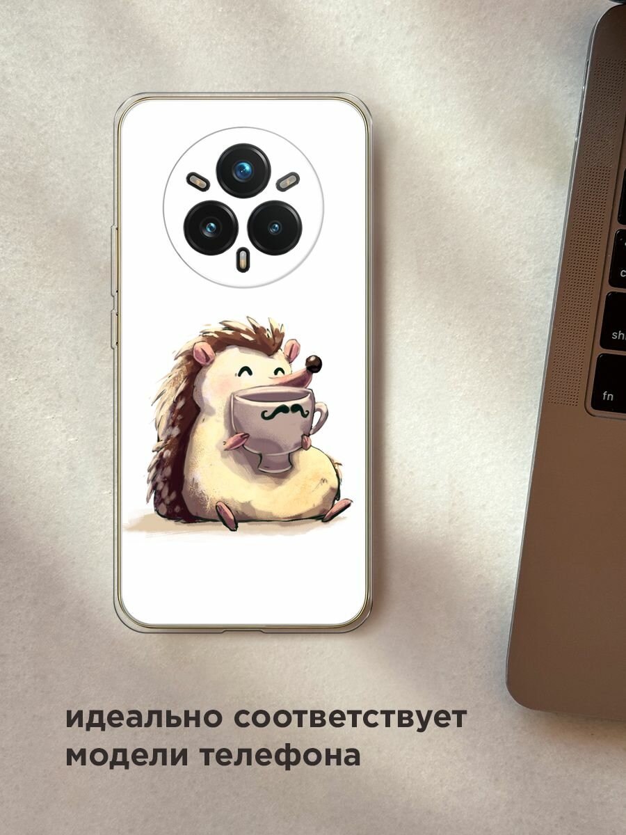Чехол на Realme 14 Pro+ / Реалми 14 Про+ с принтом "Еж кофеман" — фото 1
