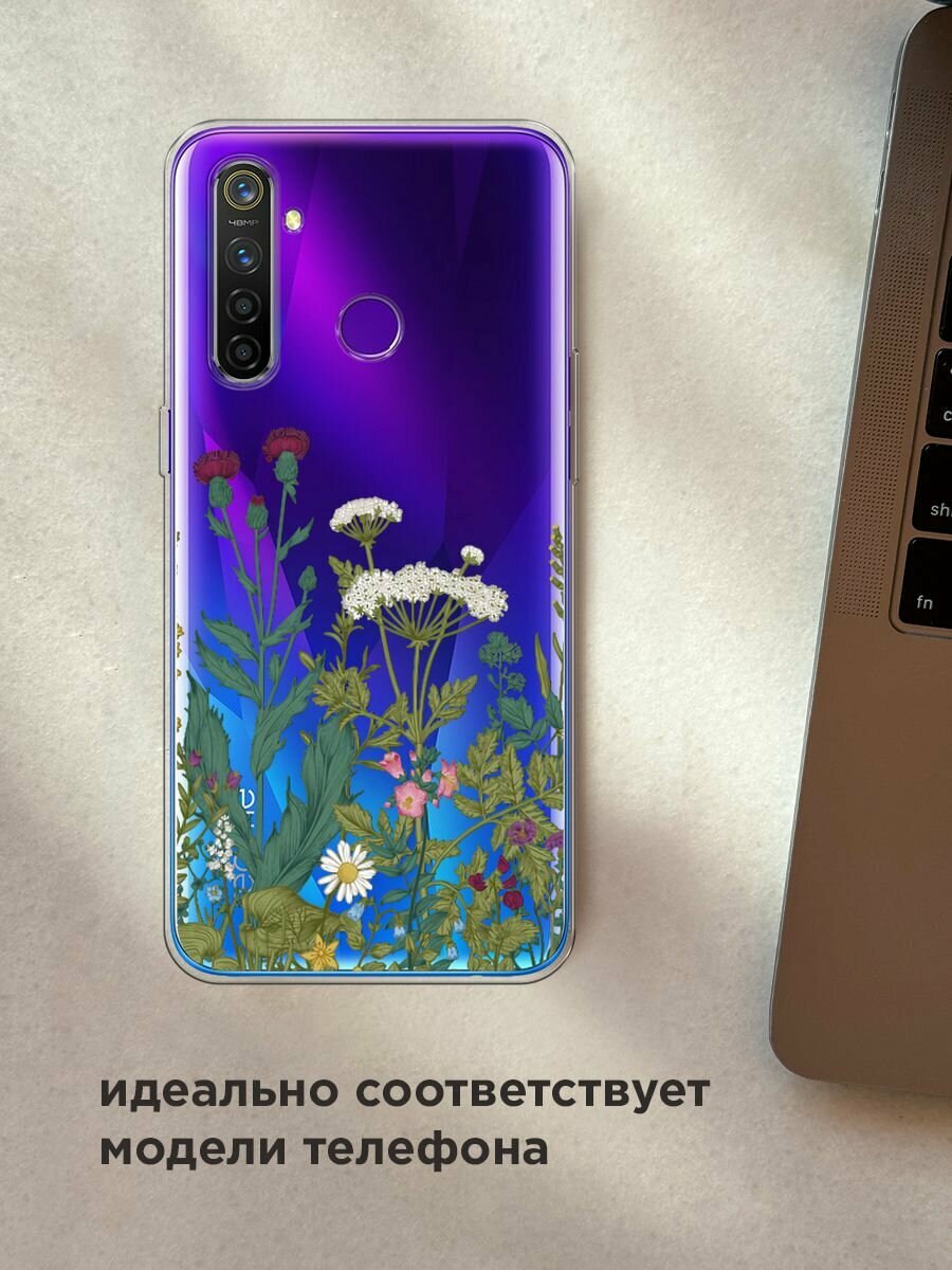Чехол на Realme 5 Pro / Реалми 5 Про с принтом "Дикие полевые цветы", прозрачный — фото 1
