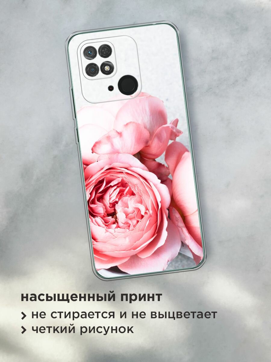 Чехол на Xiaomi Redmi 10C / Сяоми Редми 10C с принтом "Пионы на белом" — фото 1