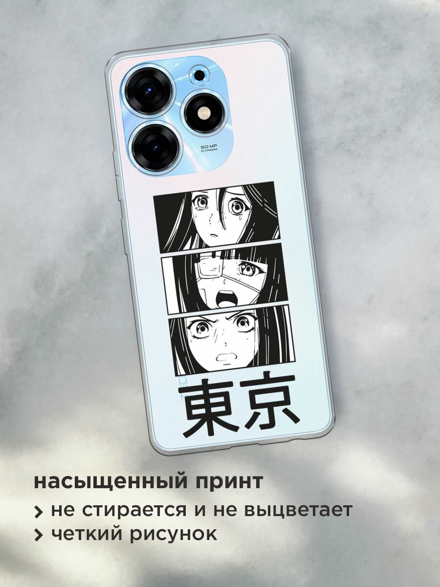 Чехол на Tecno Spark 10 Pro / Текно Спарк 10 Про с принтом "Tokyo girls", прозрачный — фото 1
