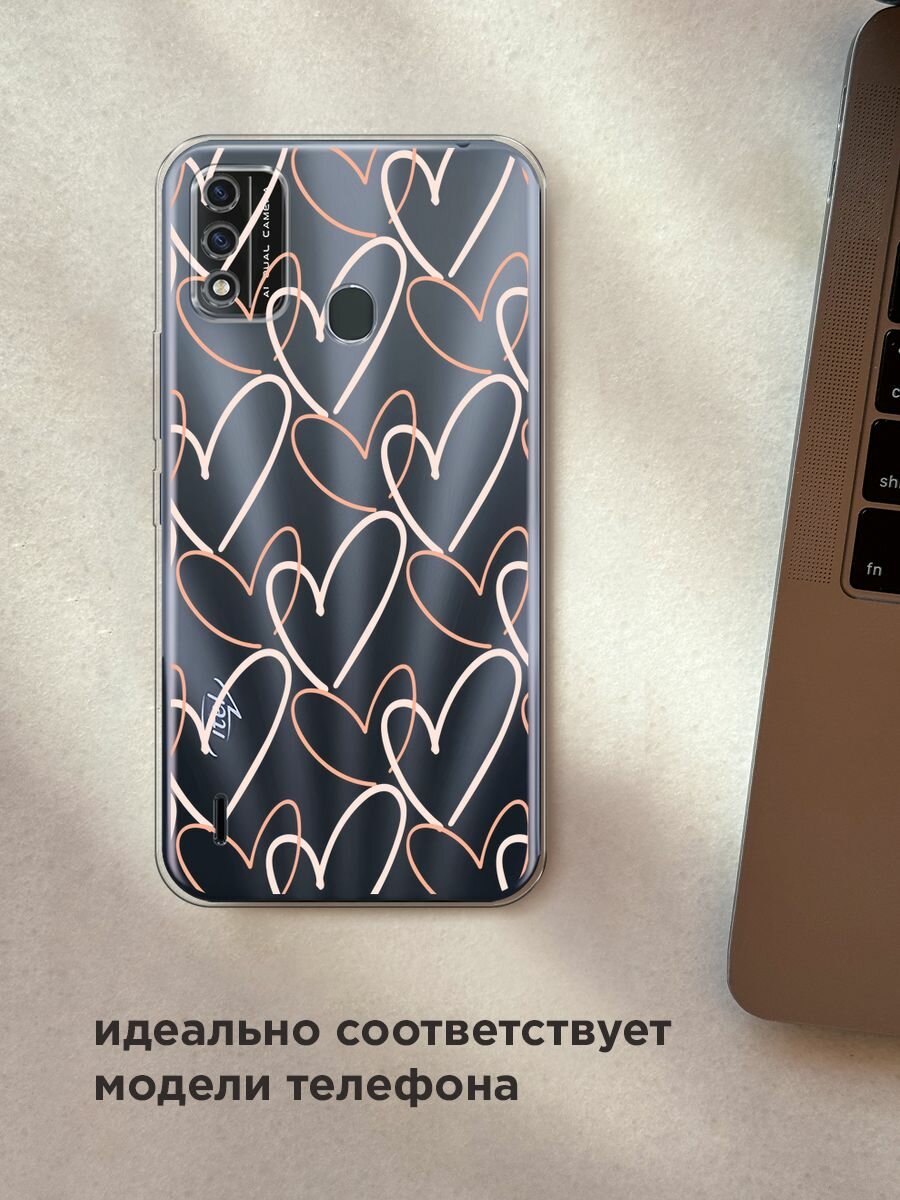 Чехол на Itel A48 / Ител А48 с принтом "Узор из сердечек", прозрачный — фото 1
