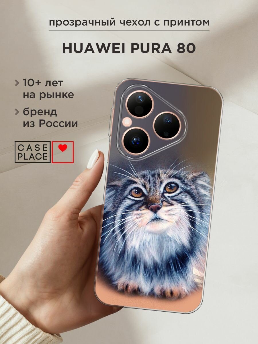 Чехол на Huawei Pura 80 / Хуавей Пура 80 с принтом "Кот манул 2"
