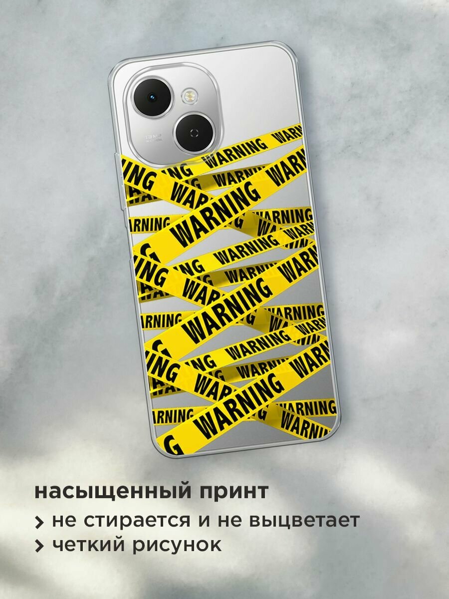 Чехол на Tecno Spark 40C / Текно Спарк 40C с принтом "Warning!", прозрачный — фото 1