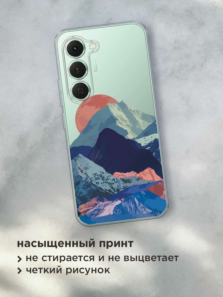 Чехол на Tecno Spark 40 Pro / Текно Спарк 40 Про с принтом "Закат в снежных горах", прозрачный — фото 1