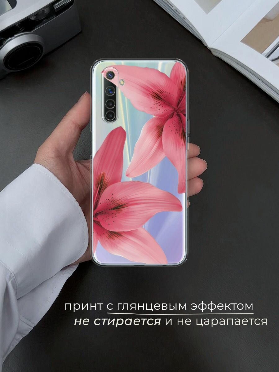 Силиконовый чехол на Realme 6 / Реалми 6 с принтом "Pink flower" — фото 1