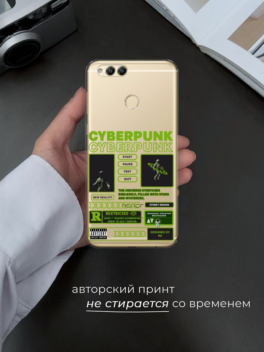 Чехол на Honor 7X / Хонор 7Х с принтом "Cyberpunk", прозрачный — фото 1