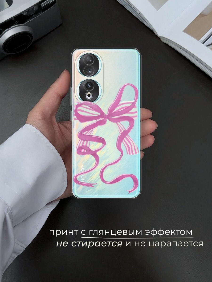 Чехол на Honor 90 / Хонор 90 с принтом "Полосатый розовый бант 2" — фото 1