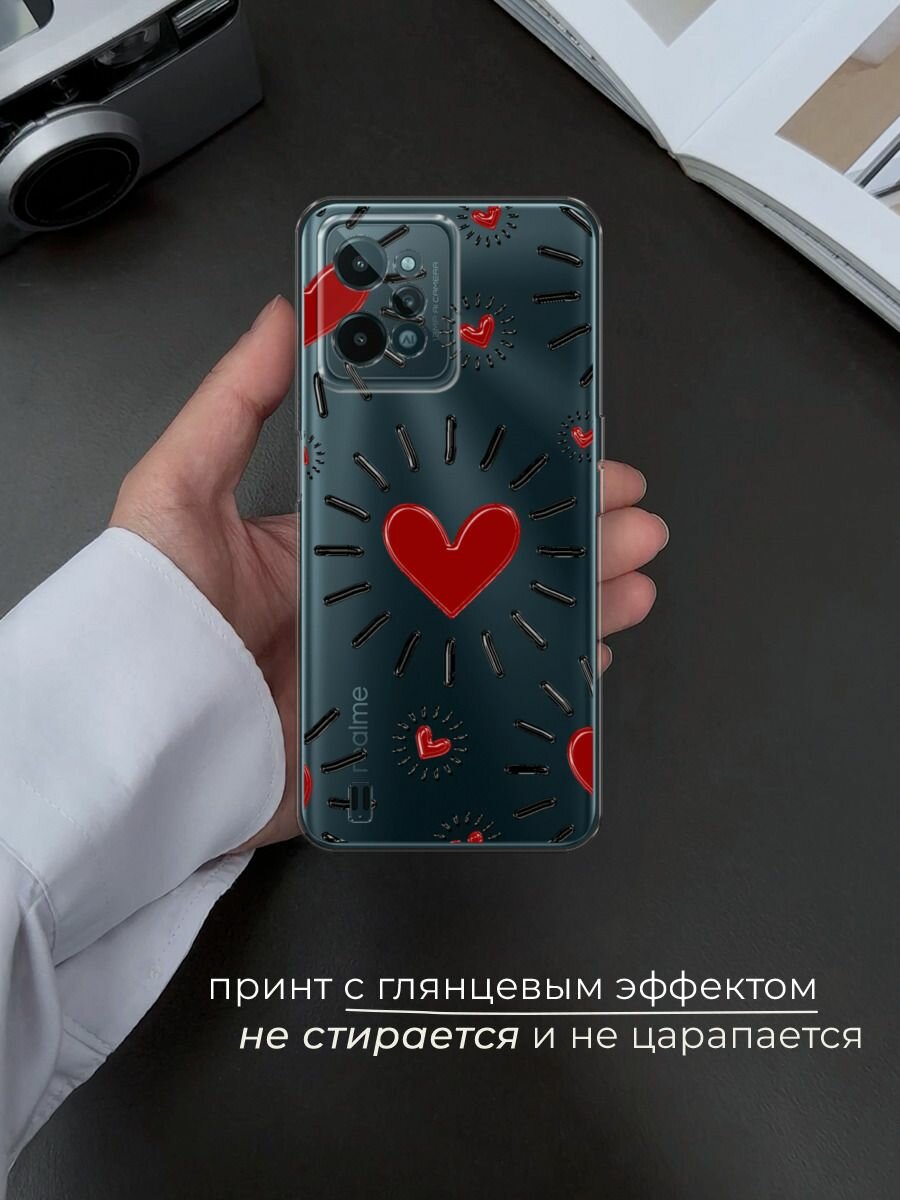 Чехол на Realme C31 / Реалми C31 с принтом "Бордовые сердца паттерн" — фото 1