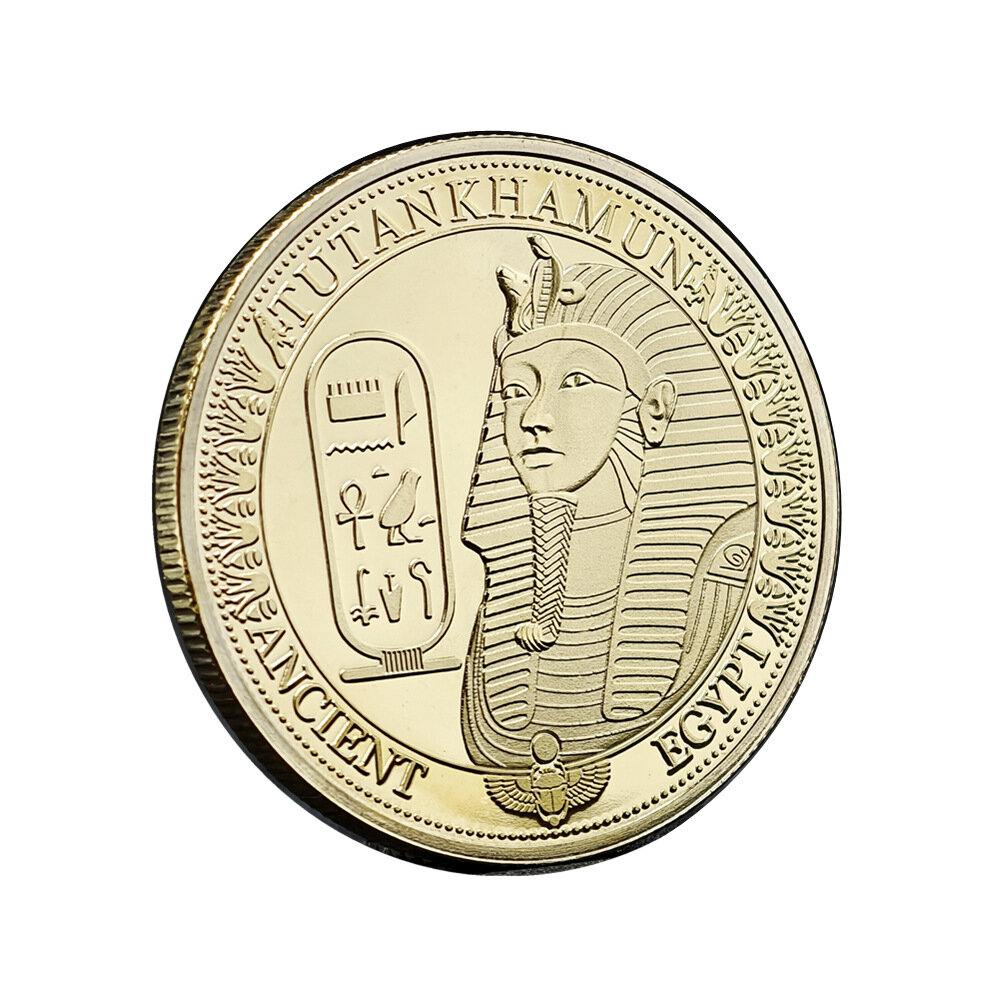Памятная монета фараона Тутанхамона, древнеегипетская монета золотого оттенка с иероглифами и изображением королевской маски, декоративная историческая коллекционная металлическая монета, железный медальон диаметром 4 см