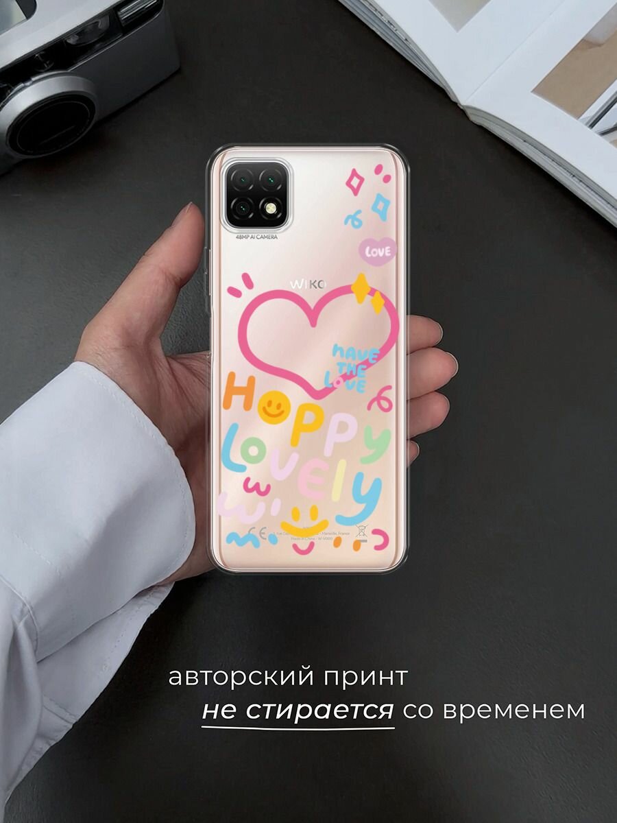 Чехол на Wiko T3 / Вико Т3 с принтом "Happy lovely", прозрачный — фото 1