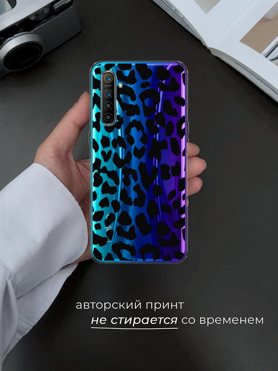 Чехол на Realme XT / Реалми XT с принтом "Леопардовый паттерн", прозрачный — фото 1