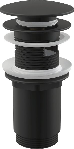 Alcadrain Донный клапан Click Clack 1 1/4 цельнометаллический с переливом и большой черной заглушкой A392Black