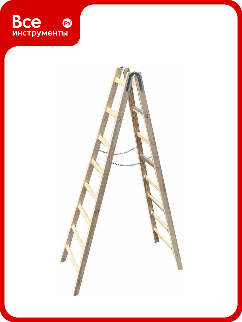 Деревянная стремянка‑ходуля SevenBerg DRD‑2х8, профессиональная конструкция из массива дерева, для высотных работ