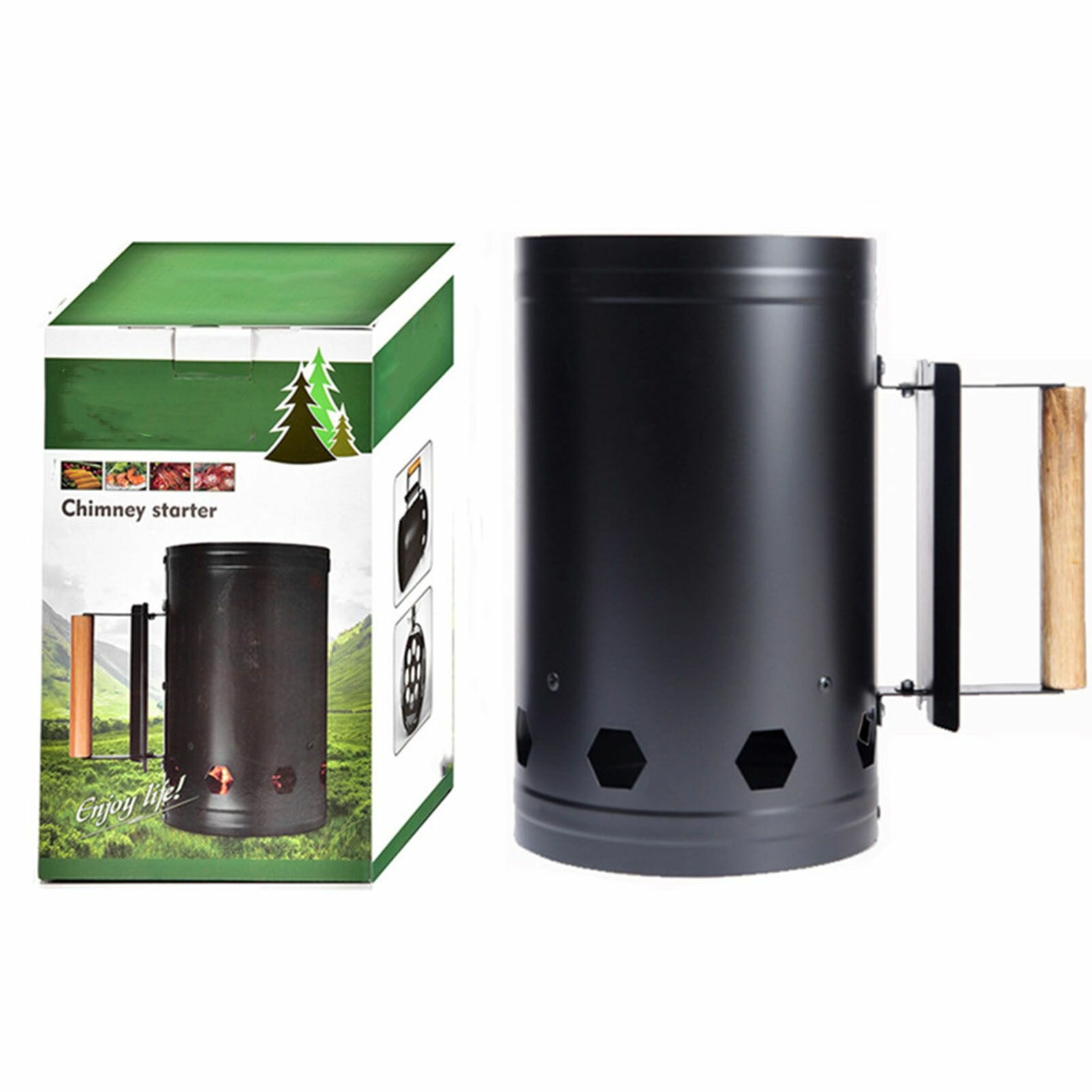 Стартер для дымохода, термостойкий стартер для дымохода для барбекю из нержавеющей стали для приготовления пищи на открытом воздухе, черный