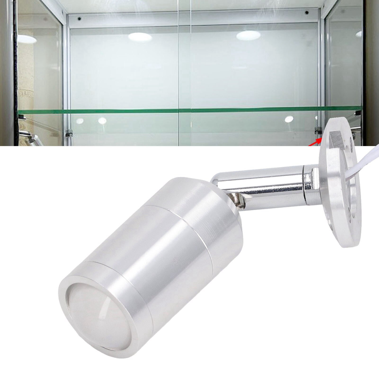 Прожектор для витрины с регулируемым углом, мини-светодиодный светильник для витрины для ювелирных шкафов, полки, серебро переменного тока 220 В, нормальный белый свет 6000 К