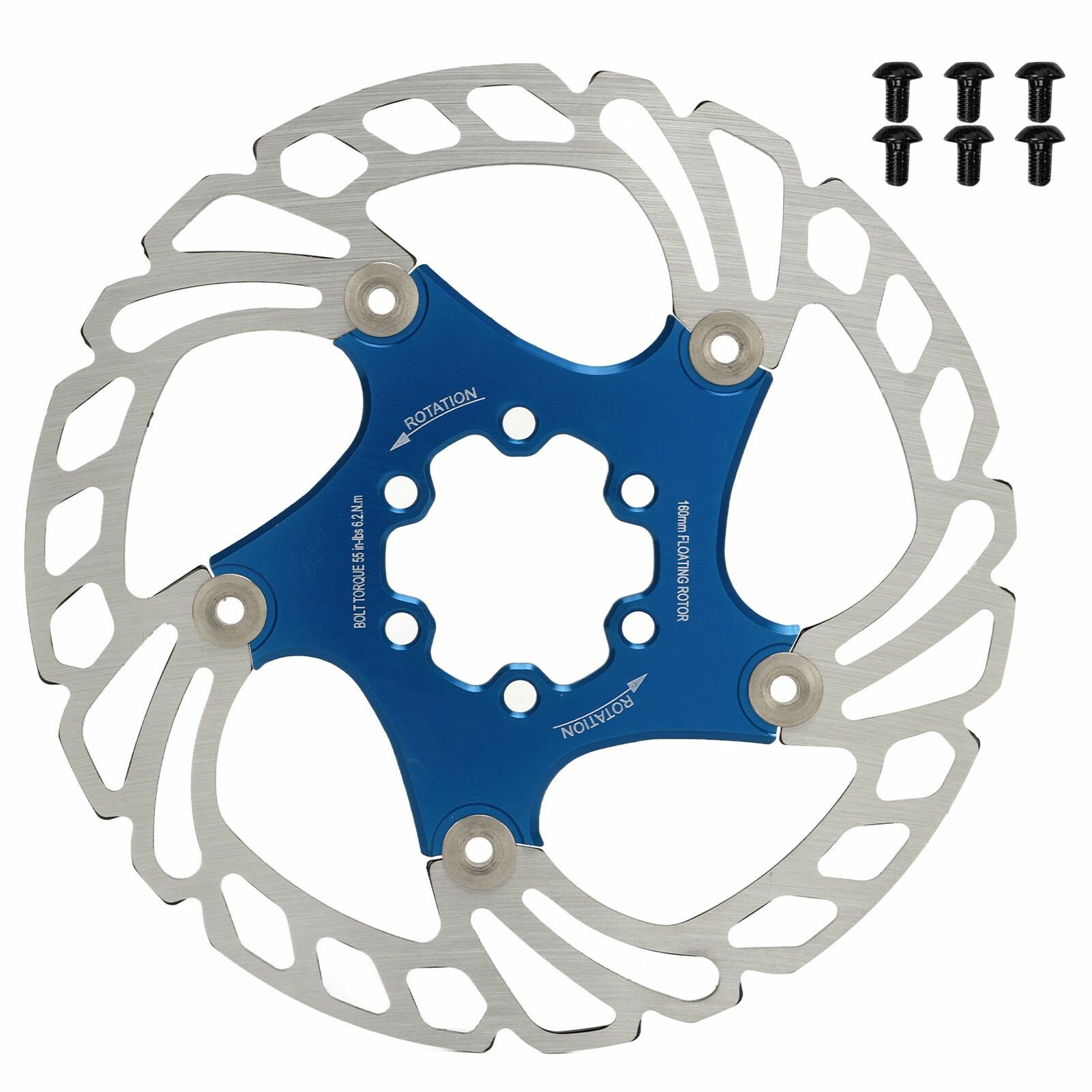 Ротор плавающего дискового тормоза для горного велосипеда, 6 болтов, ротор дискового тормоза для велосипеда, синий, 160 мм/6,3 дюйма