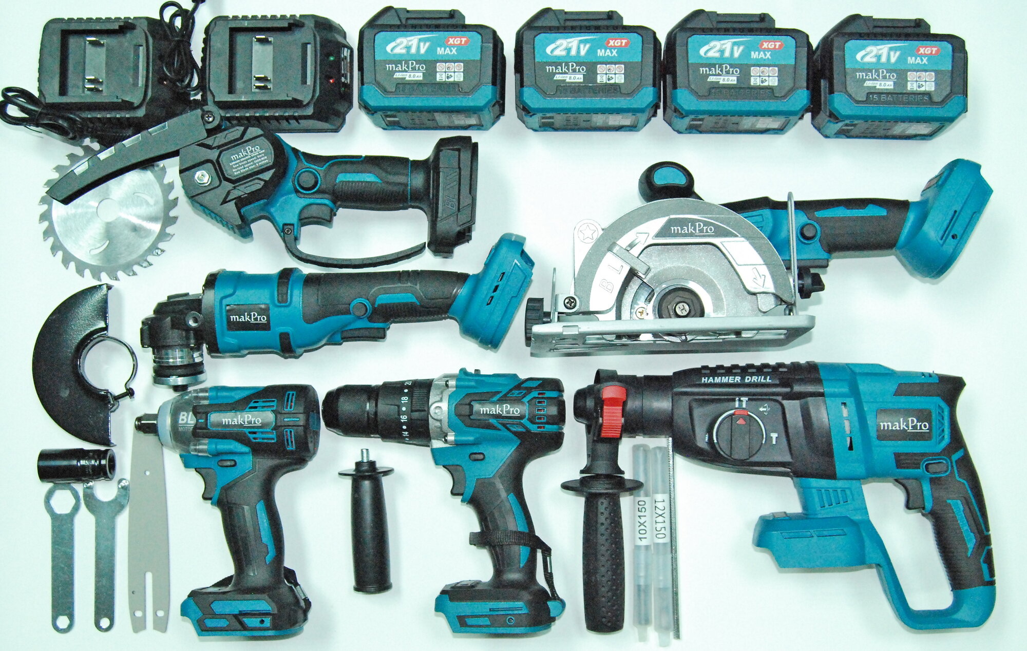 Аккумуляторный набор электроинструментов 6 в 1 makPro с четырьмя усиленными АКБ по 8 Ан