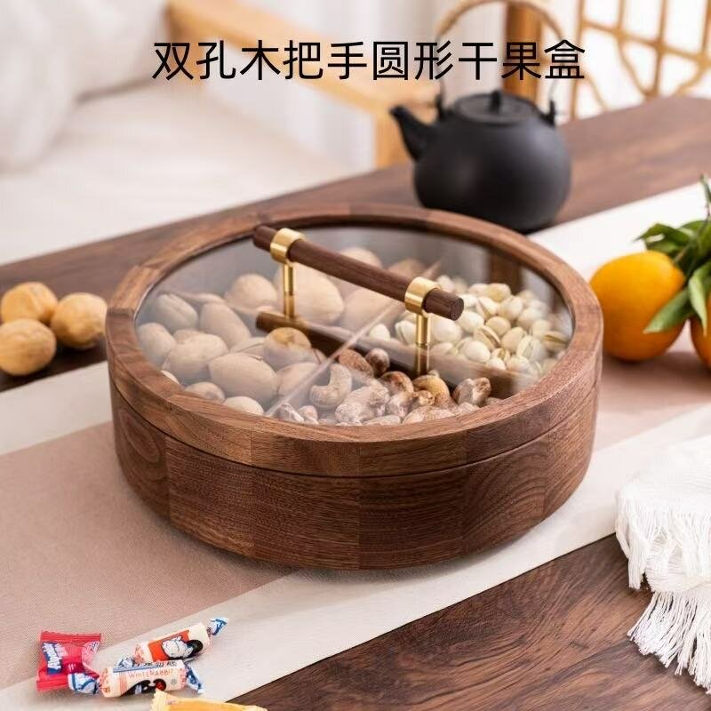 Деревянная менажница с 4 отделениями и стеклянной крышкой для конфет орехов сухофруктов стильный подарок для кухни