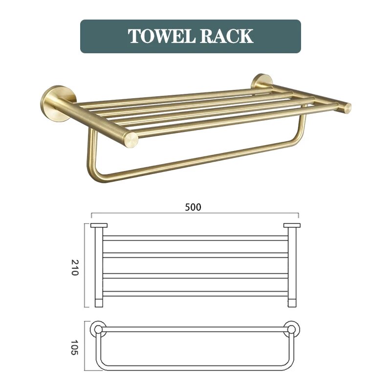 Комплект аксессуаров для ванной Bonderis из нержавеющей стали матовое золото Towel Rack