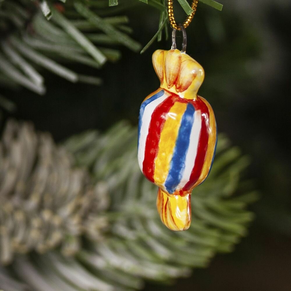 Мини-подвеска "Конфетка" №2, ручная роспись, керамика, диаметр 1.5 см