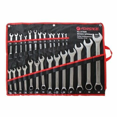Набор ключей комбинированных универсальный 27пр.(6-36мм), разрезные 2пр(10-12,11-13мм) трещоточные 4п FORSAGE F5150R