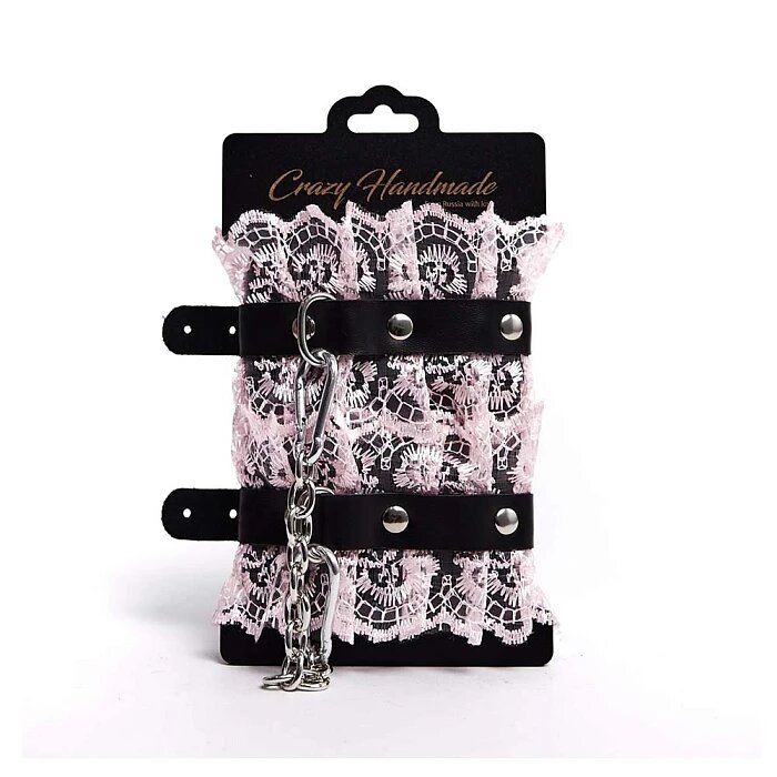 Наручники Crazy Handmade натуральная кожа с розовым кружевом