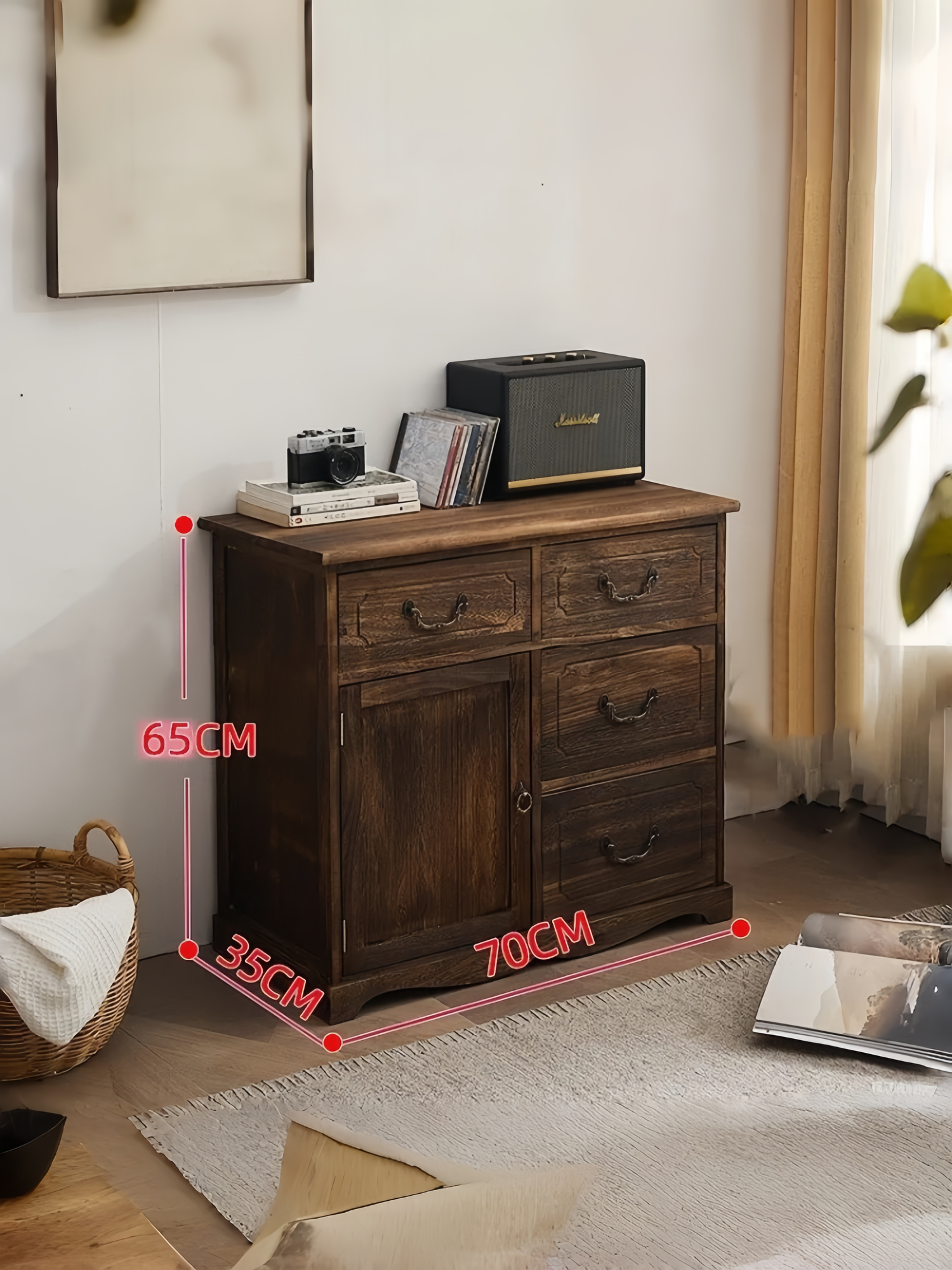 Комод из цельного дерева, простое хранение в стиле ретро, многослойный