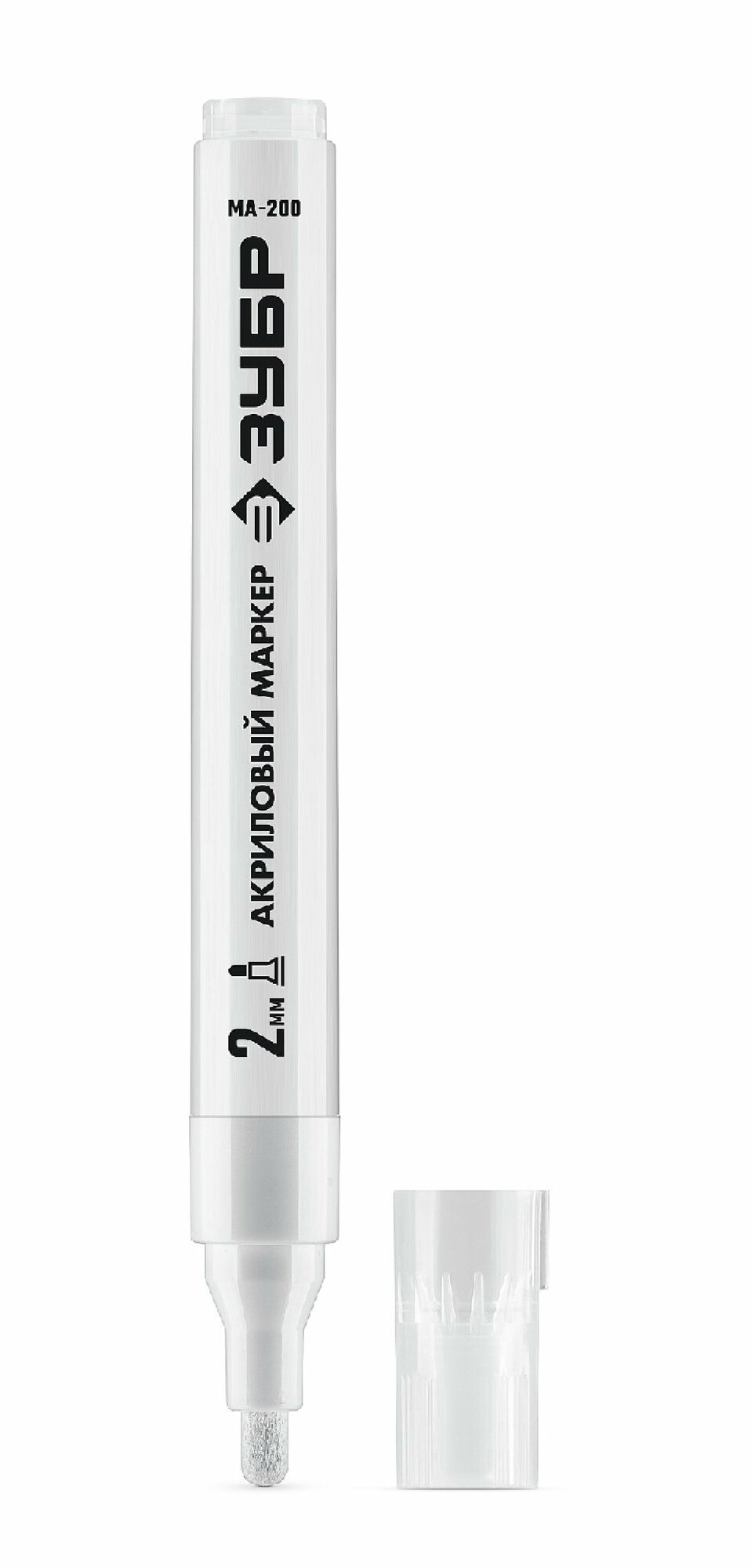 Акриловый маркер ЗУБР белый 2 мм с пулевидным наконечником для металла дерева пластика камня и стекла
