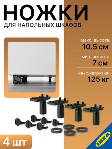 Ножка для напольных шкафов 4шт, высота 8 см, черный IKEA METOD метод