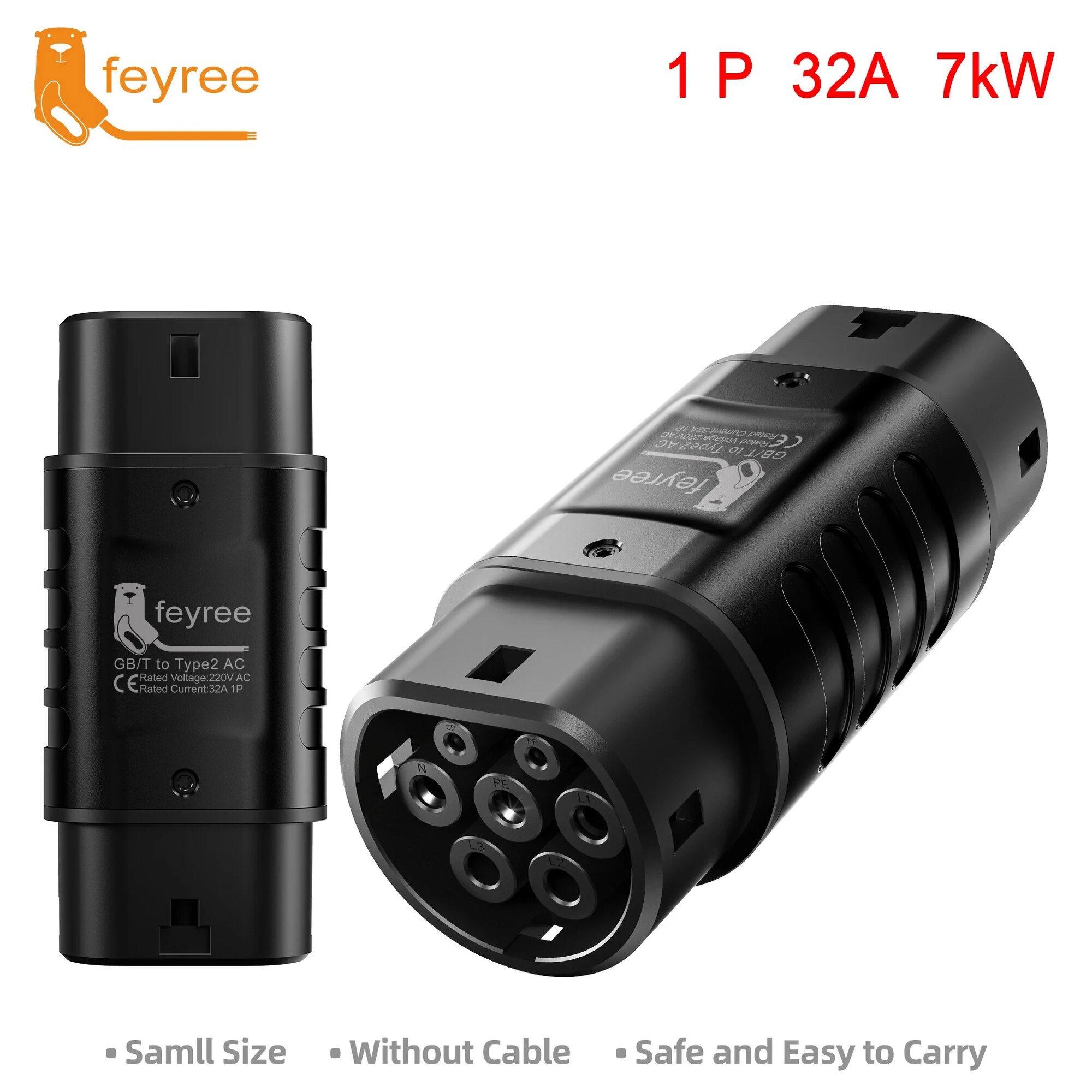 Адаптер зарядной станции Feyree для электромобилей GBT на тип 2 IEC 62196-2, 7KW 32A 1 Phase