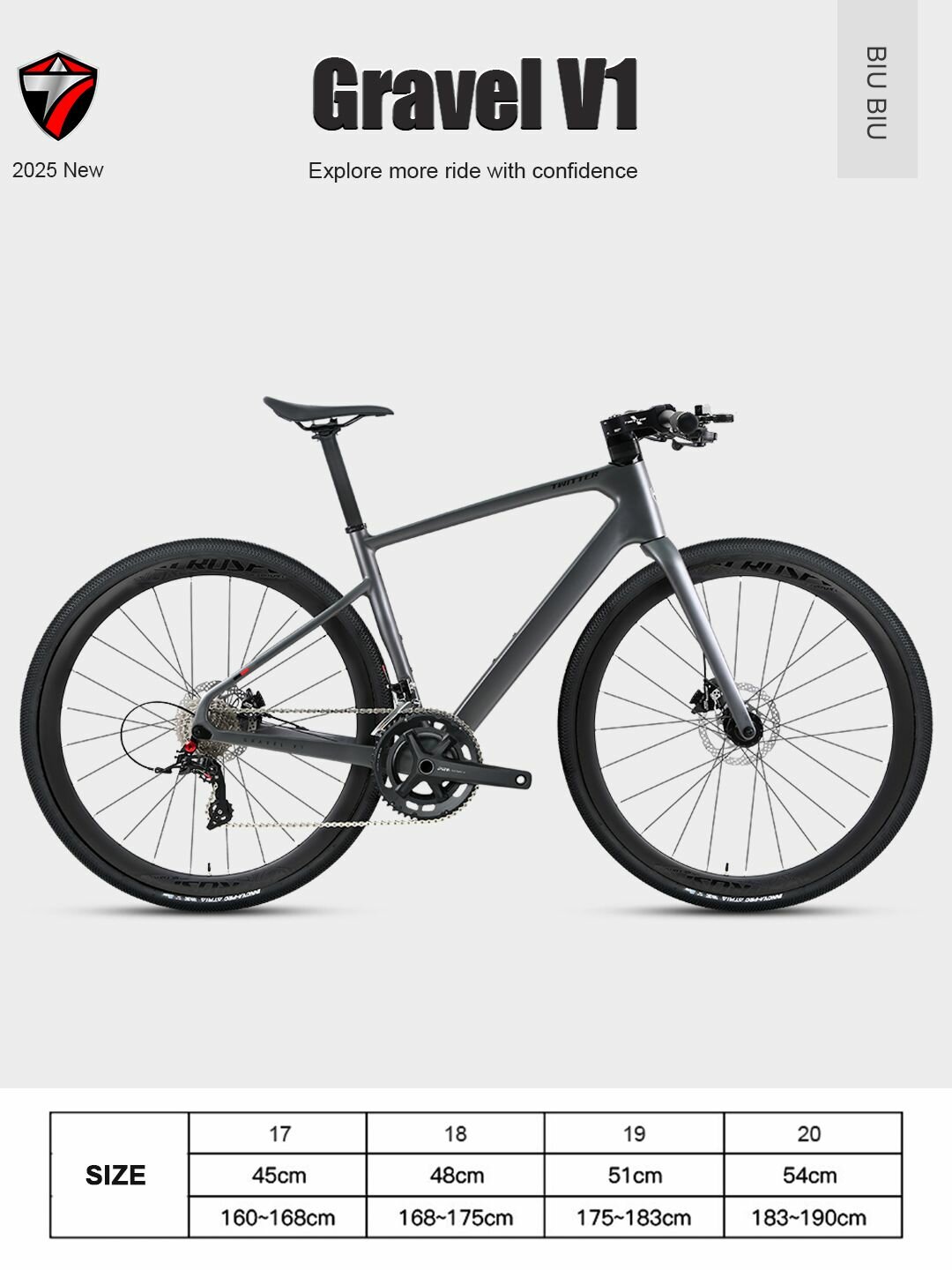 Twitter Велосипед Гравийный, GRAVEL V1 SHIMANO DEORE/M6100-12 , RS flat-mount full hydraulic disc brake , 9.8кг 700C*38